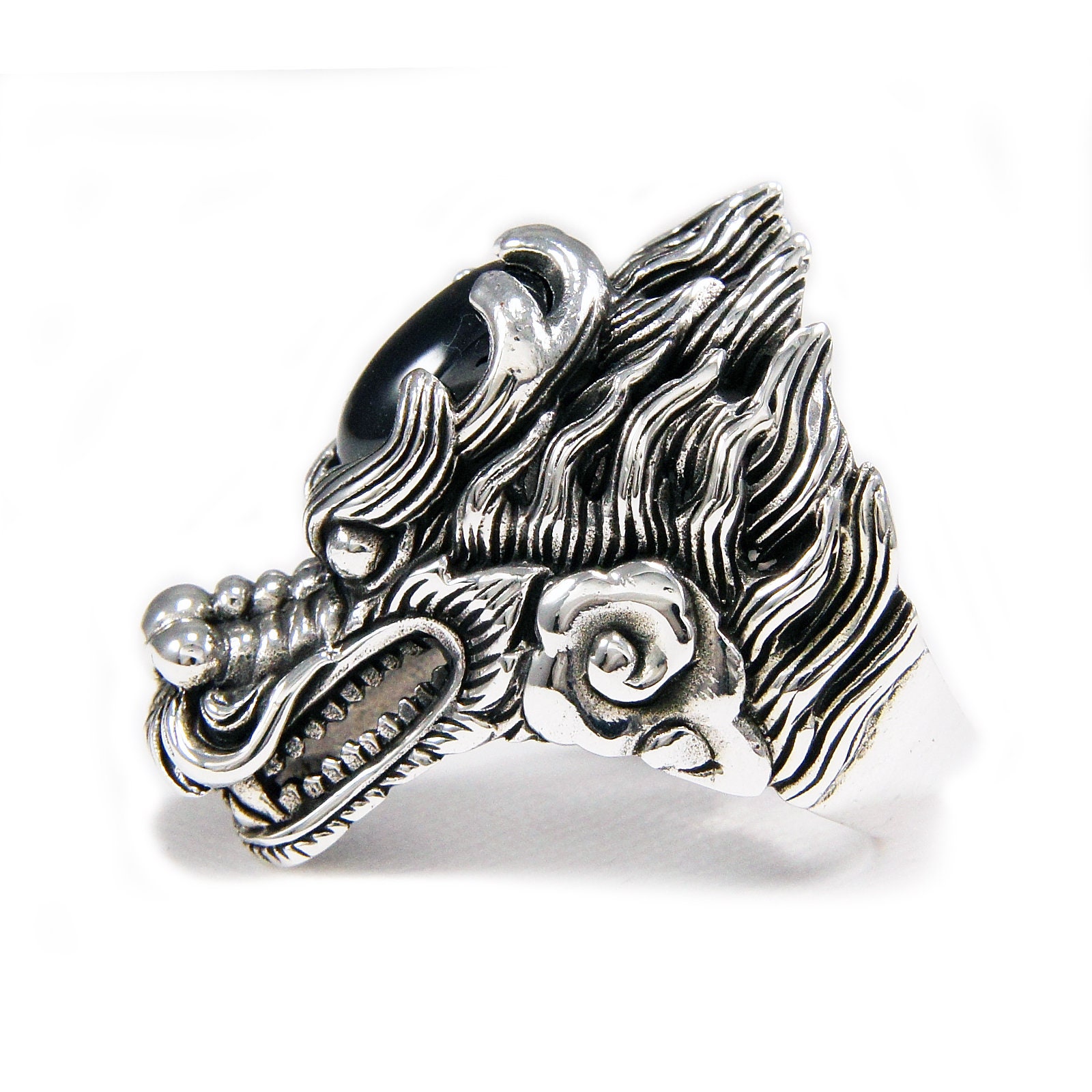 Black Stone/Dragon/Drake/925 Sterling Silver Ring/Silver Black - Etsy 日本