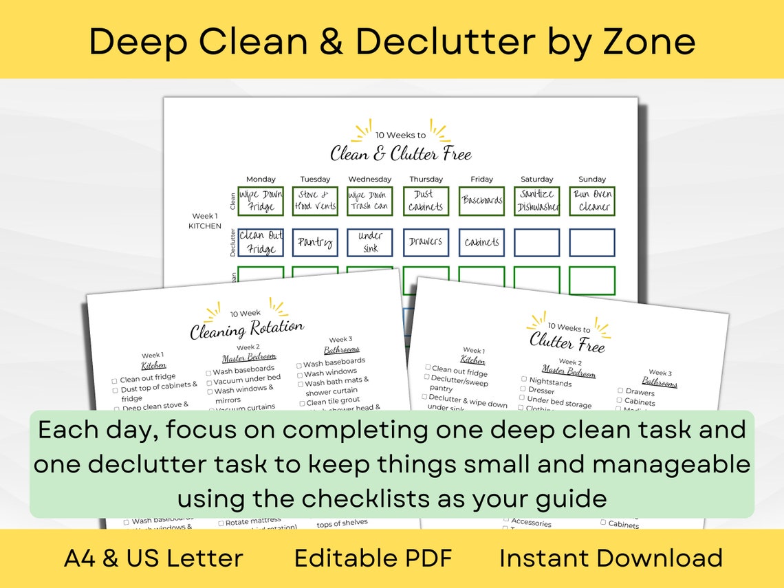 Editable Cleaning Schedule and Declutter Checklist Bundle With Weekly ...