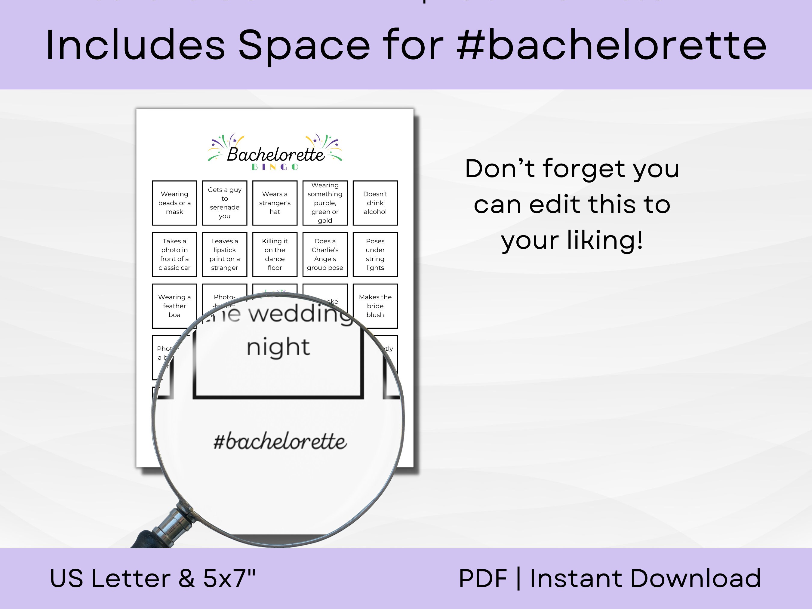 Editable NOLA Bachelorette BINGO With Hashtag Fun Twist on Find the ...