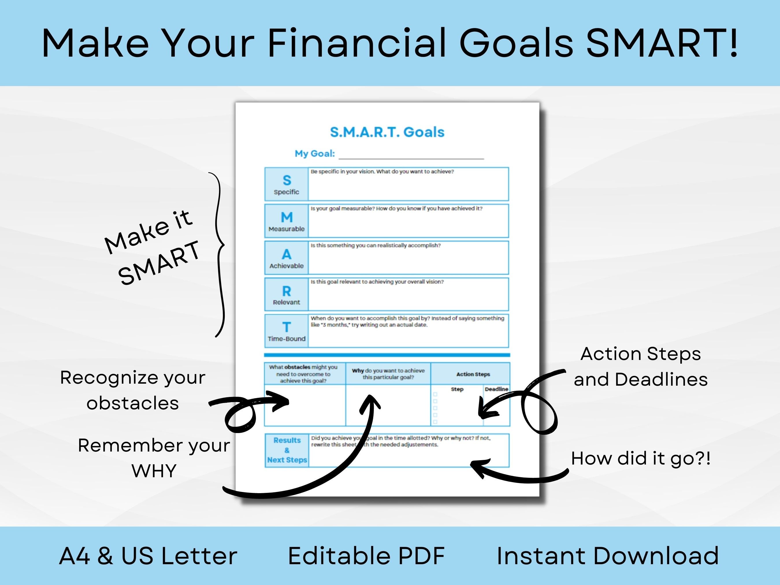 Printable Paycheck Budget With SMART Goal Worksheet Bundle | Editable ...