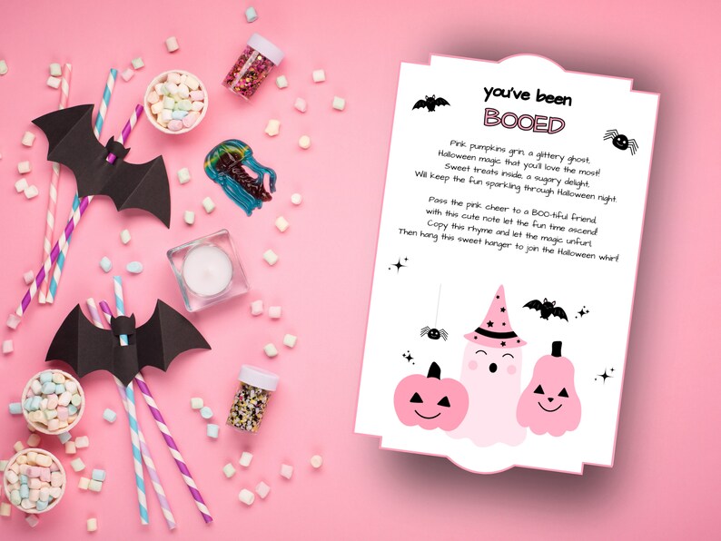 Printable "you've Been Booed" Poem With Doorhanger | Pink Halloween Boo ...