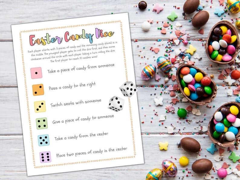 Printable Easter Candy Dice Game Pass the Prize Game Right - Etsy