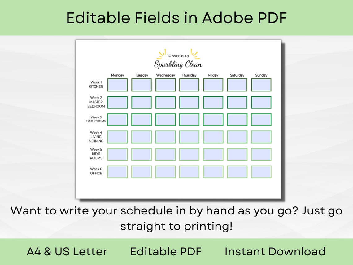 EDITABLE Cleaning Schedule With Checklist by Zone Essential Deep ...