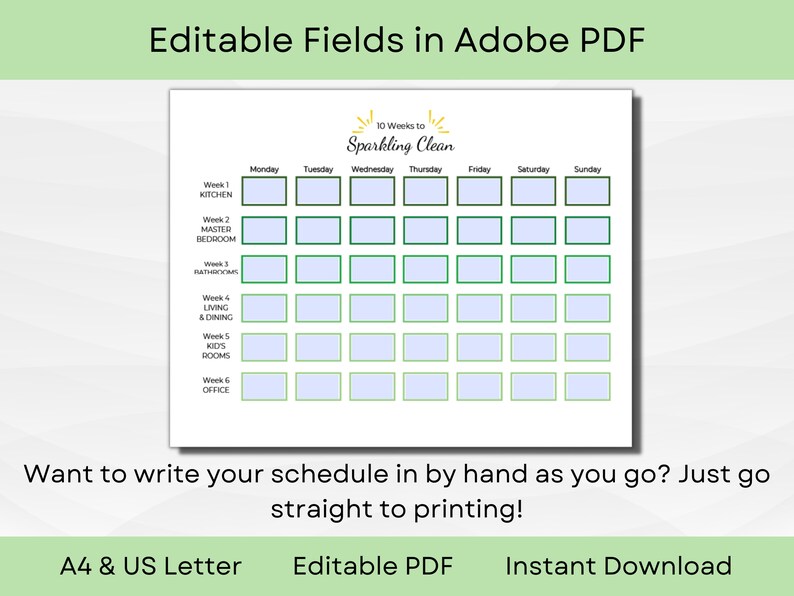 EDITABLE Cleaning Schedule With Checklist by Zone Essential Deep ...