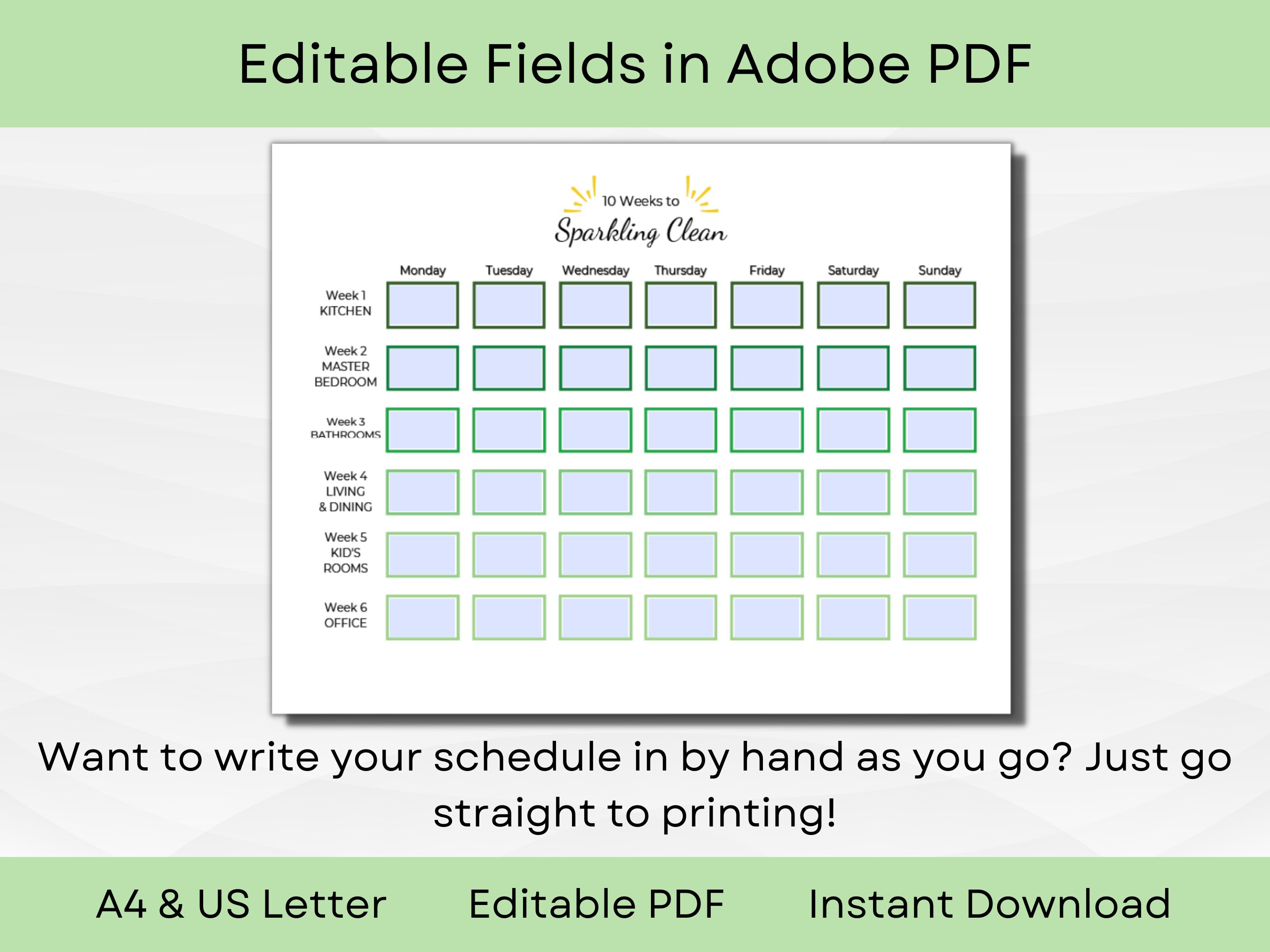 EDITABLE Cleaning Schedule With Checklist by Zone Essential Deep ...