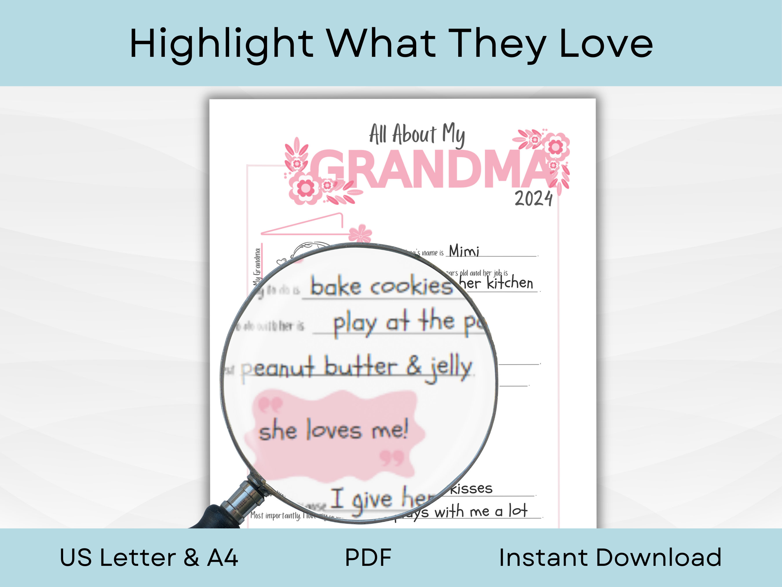 Grandma Questionnaire Template for Mother's Day, Grandparent's Day ...