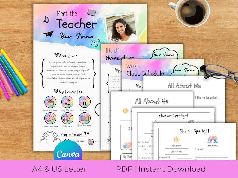 Editable Watercolor Meet the Teacher Template With Student Info Sheets ...