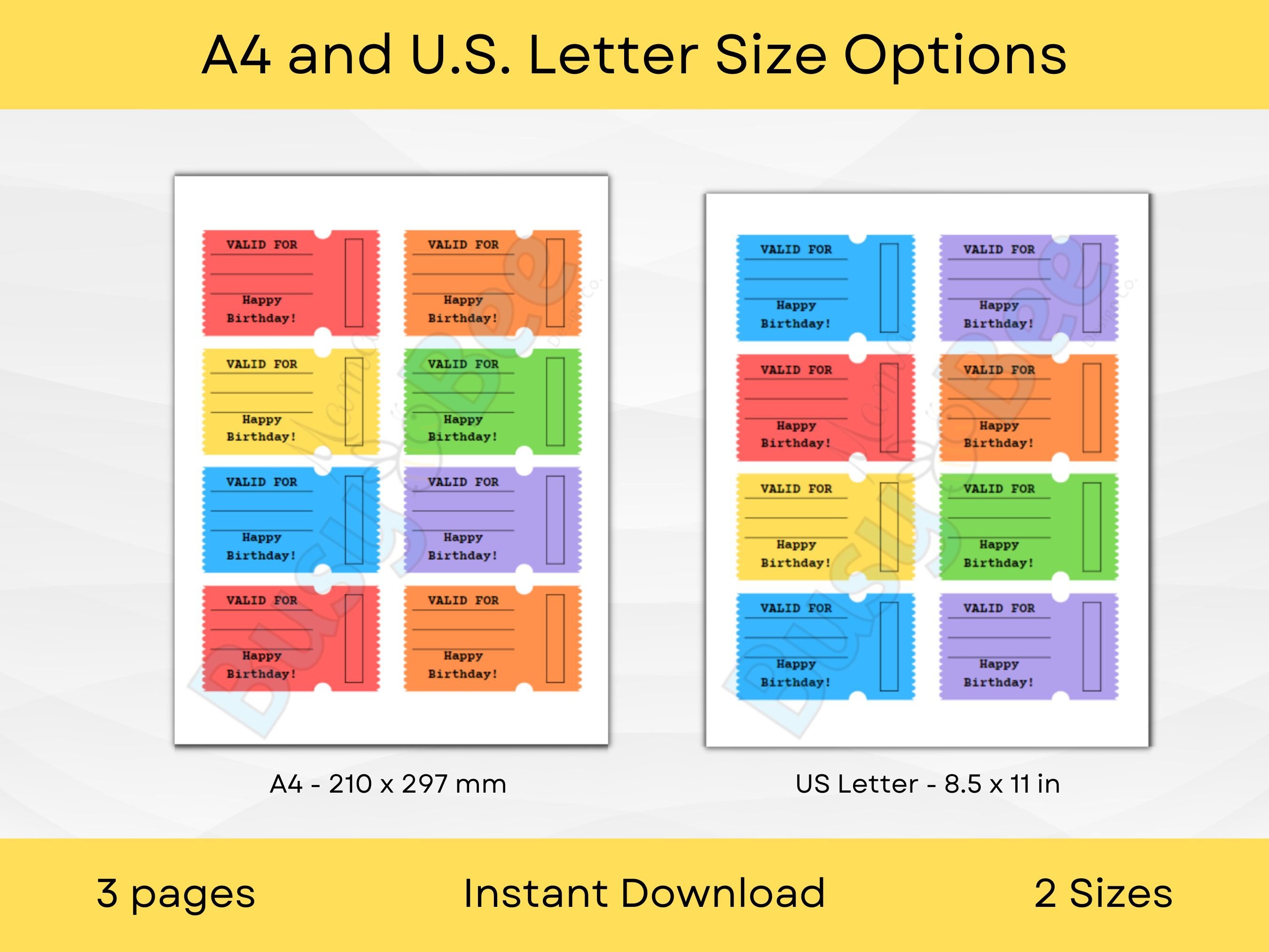Editable Coupon Book Ticket Template Birthday Coupons for Anyone A4 and ...