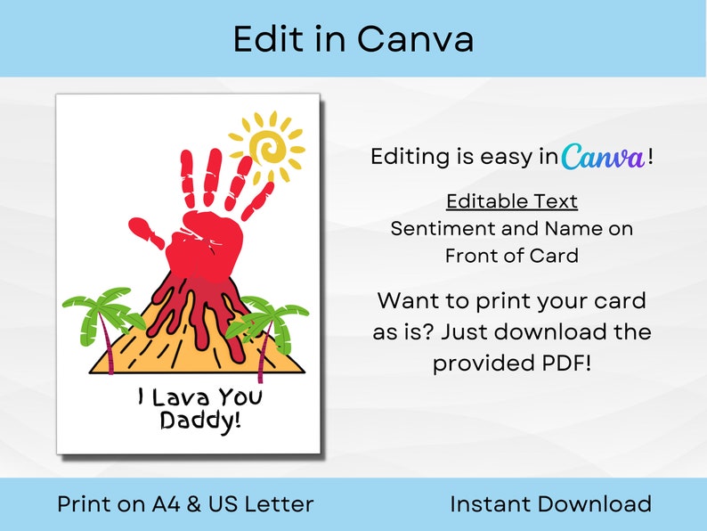 Editable Volcano Handprint Card From Kids for Fathers Day, Grandparents ...