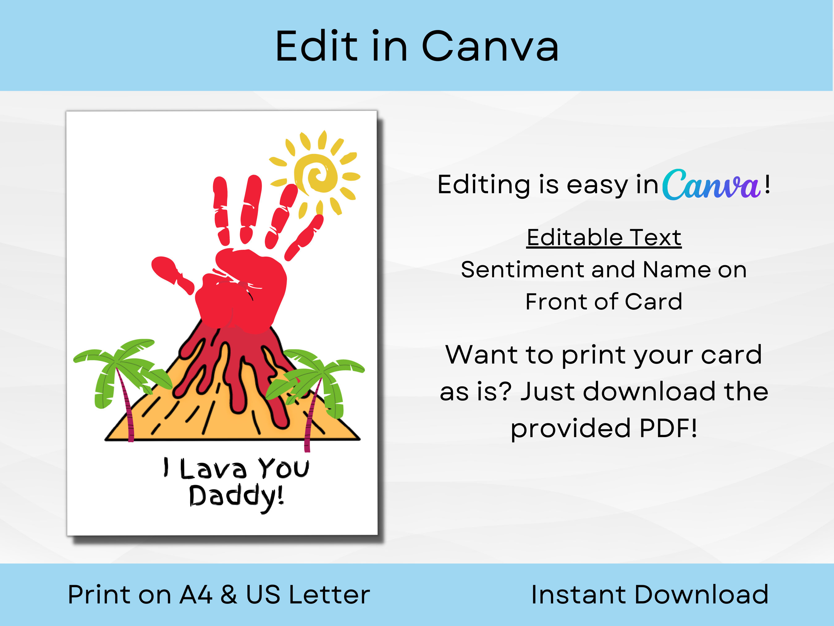 Editable Volcano Handprint Card From Kids for Fathers Day, Grandparents ...