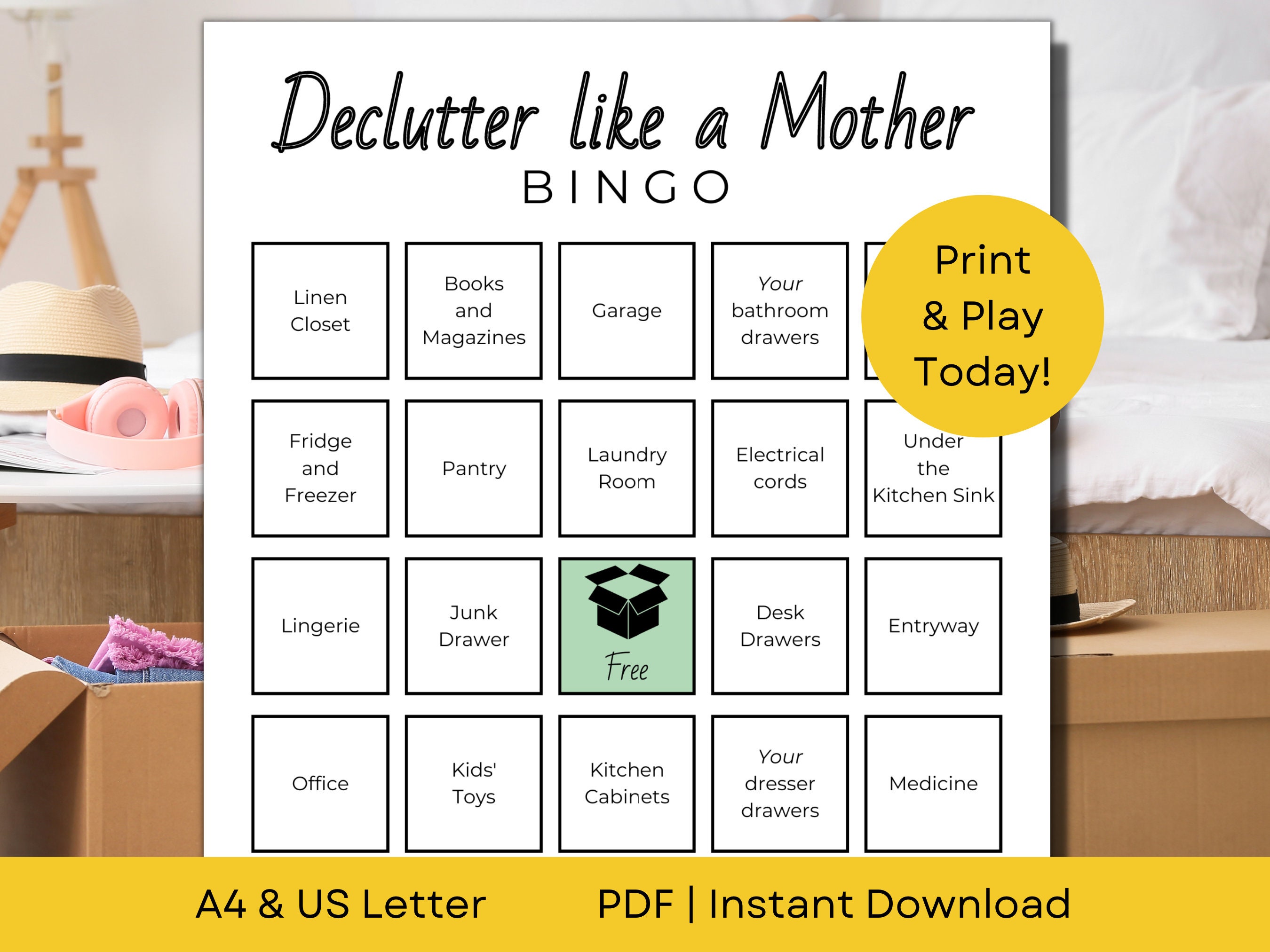 Printable Declutter Challenge BINGO Game Home Management Essentials A4 ...