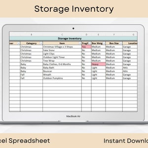 Storage Inventory Spreadsheet Garage Storage - Etsy