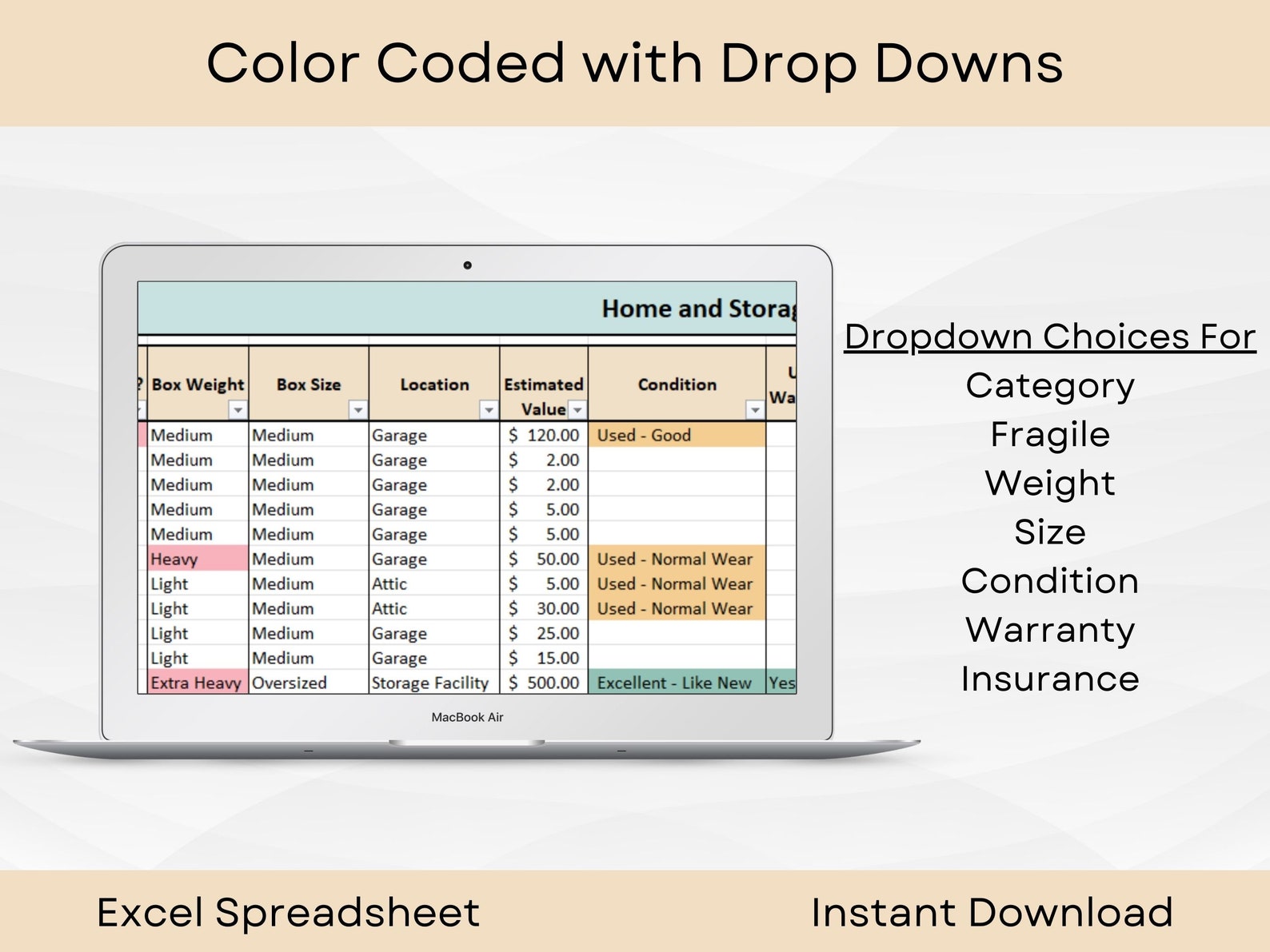 Inventory Spreadsheet With Warranty and Insurance Details | Home ...