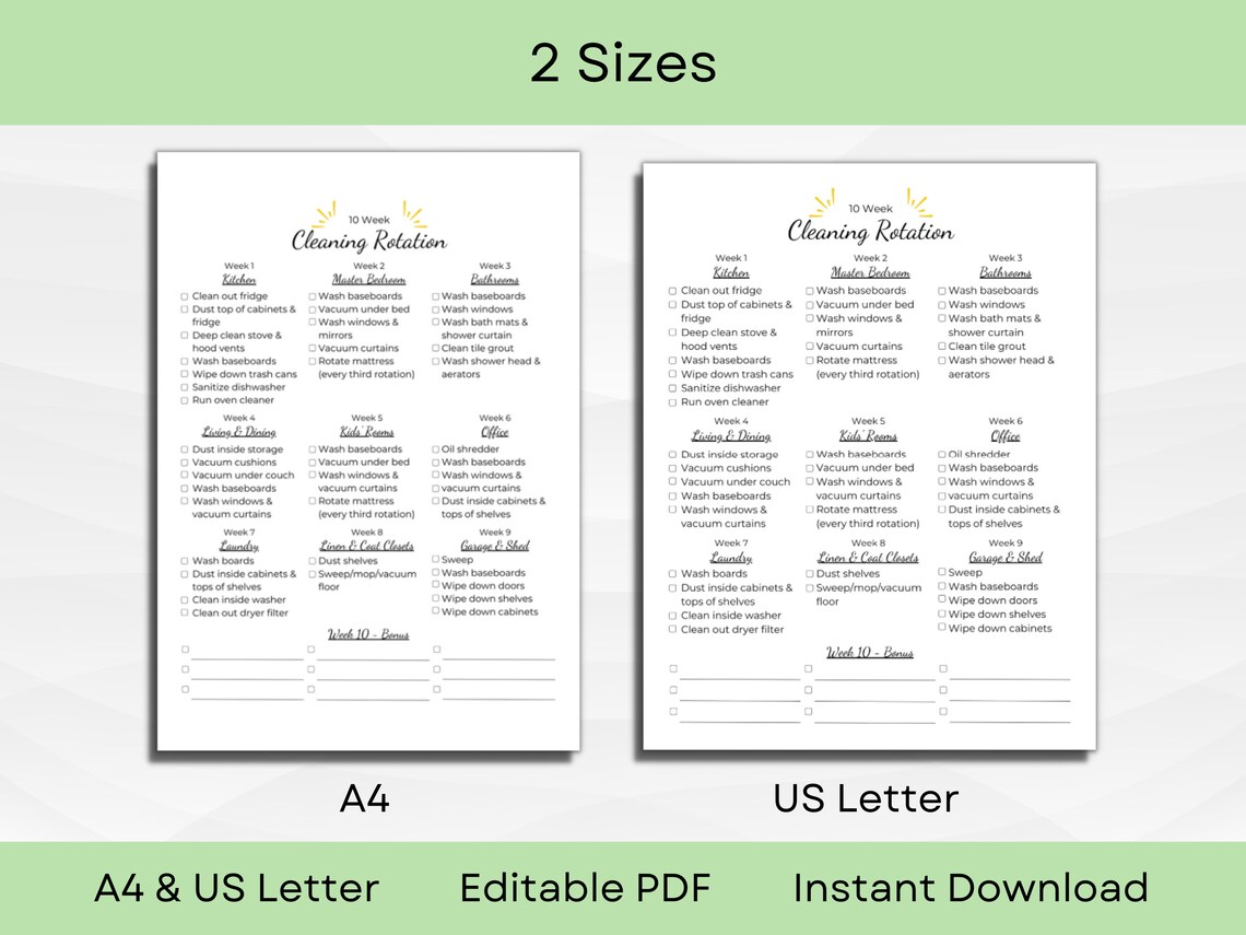 EDITABLE Cleaning Schedule With Checklist by Zone Essential Deep ...
