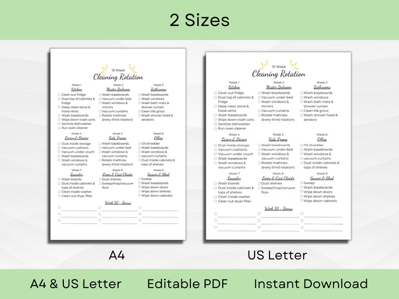 EDITABLE Cleaning Schedule With Checklist by Zone Essential Deep ...