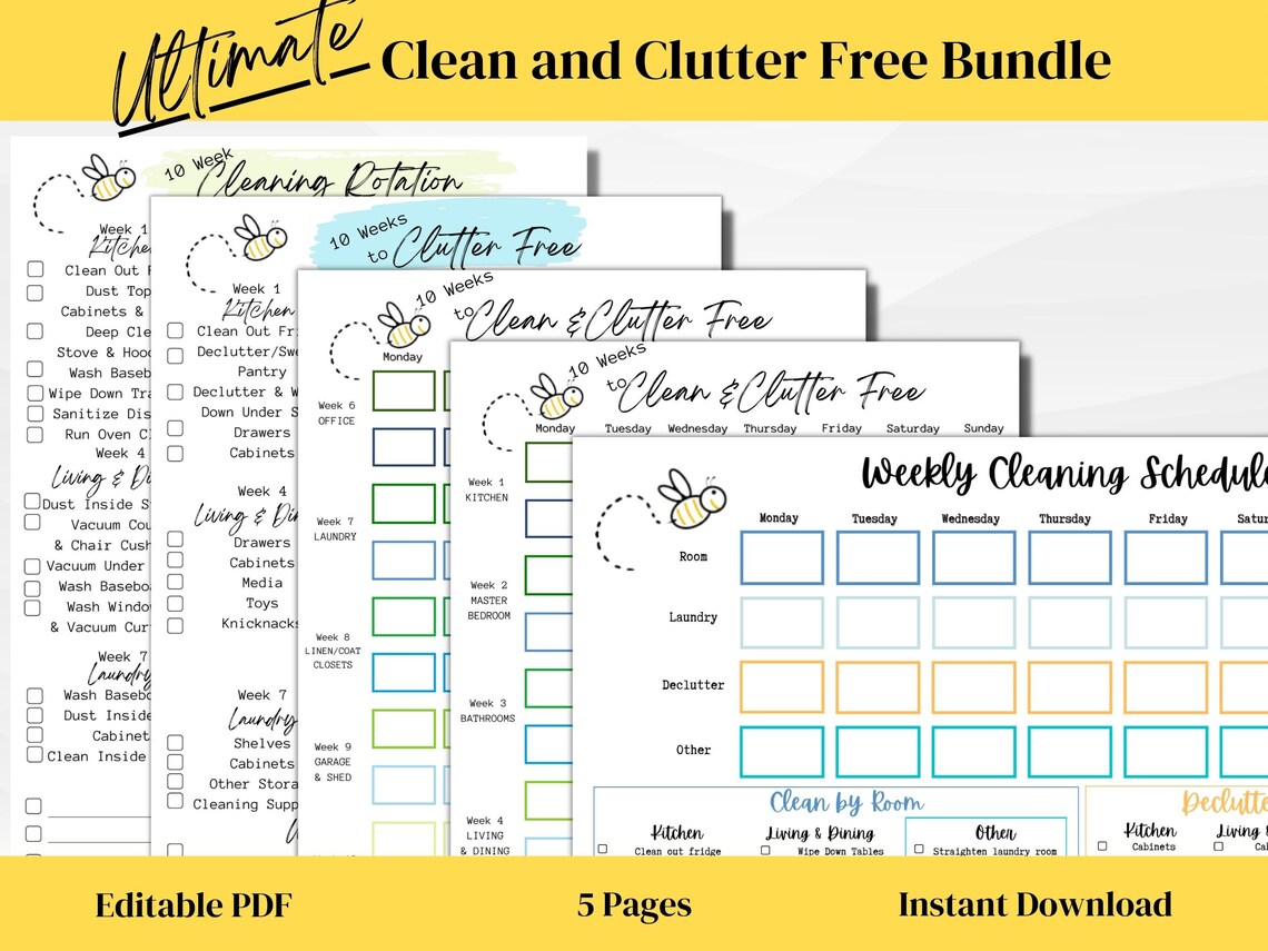 Editable Cleaning Schedule and Declutter Checklist Bundle 10 - Etsy