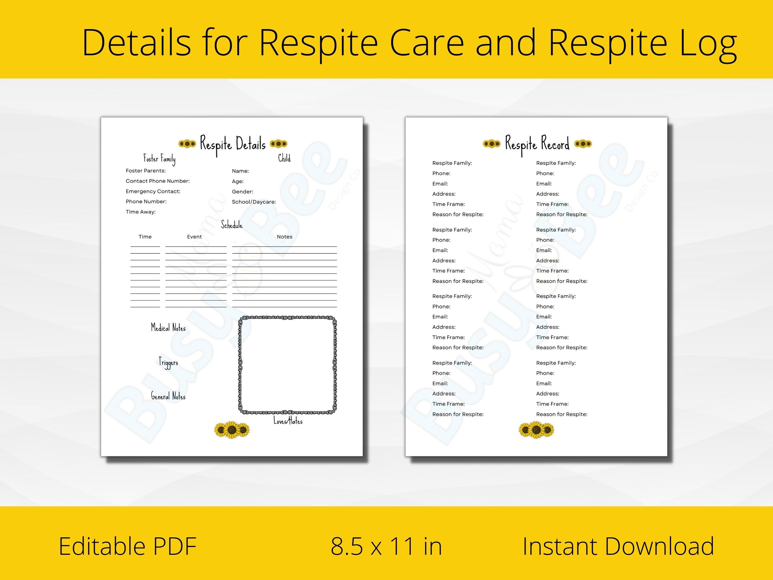 Editable Foster Care Binder Respite and Child Care Bundle Details for ...