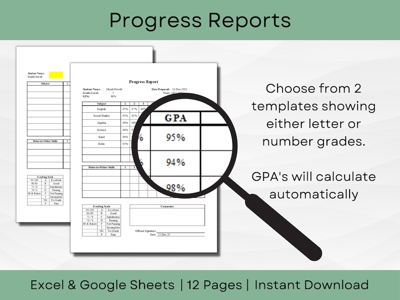 Homeschool Gradebook, Progress Reports and Transcript Template Bundle ...