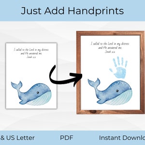 Jonah and the Whale Craft | Bible Handprint Art and Coloring Page for ...