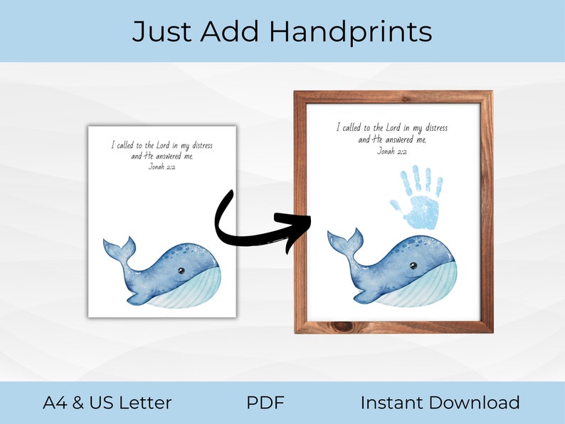 Jonah and the Whale Craft | Bible Handprint Art and Coloring Page for ...