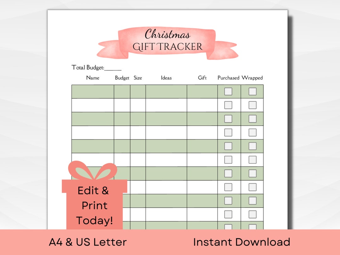 EDITABLE Christmas Gift Tracker for Christmas Shopping and Planning ...