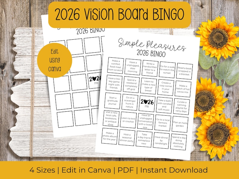 2026 Vision Board BINGO Cards for Vision Board Party, Editable Bucket ...