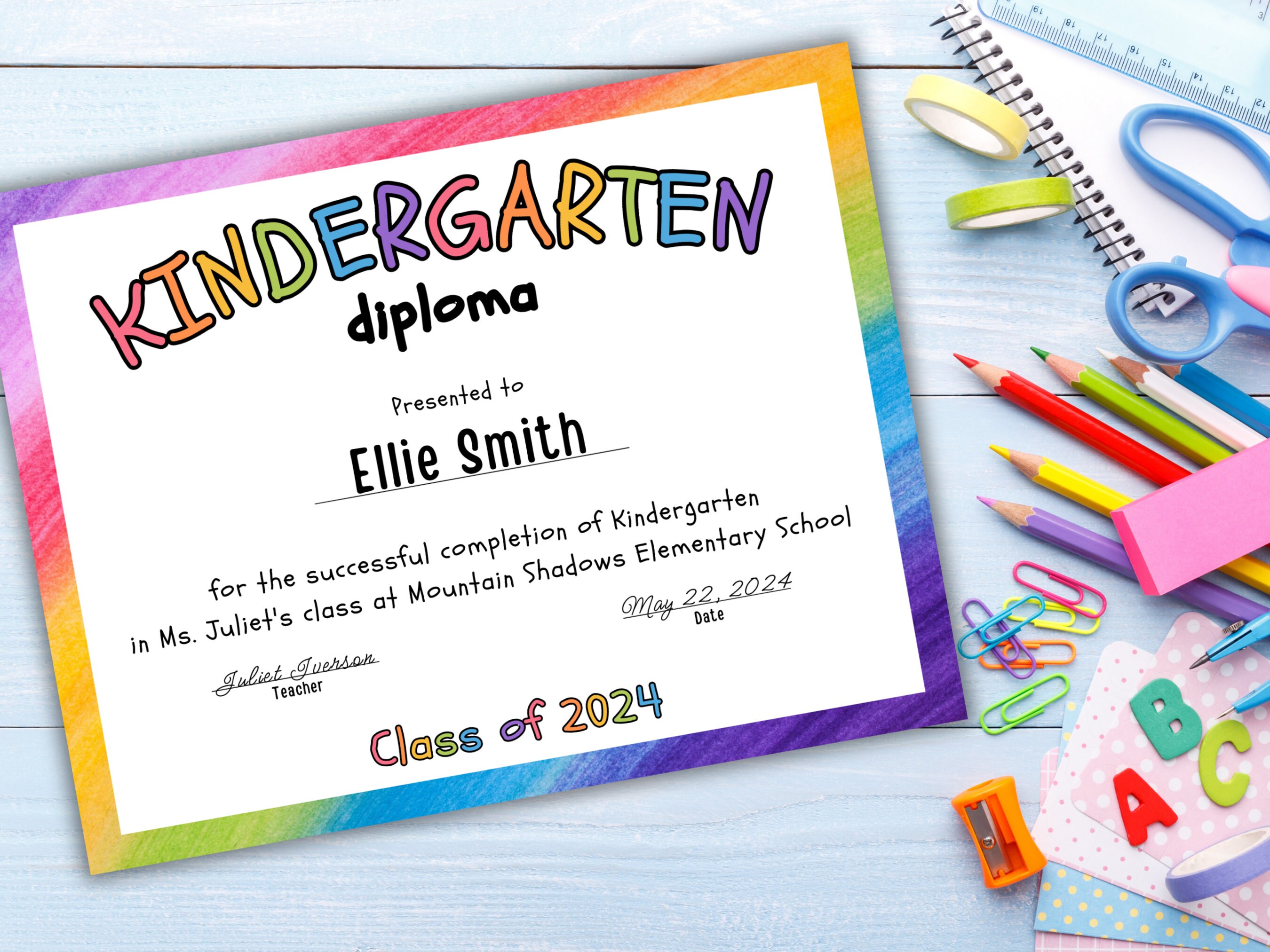 Editable Kindergarten Diploma Template Ready to Print Kindergarten ...