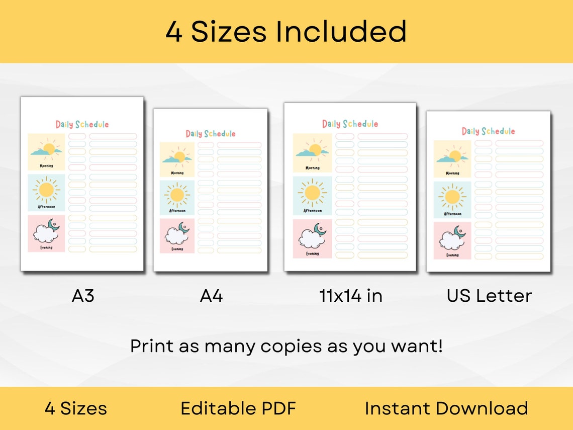 Daily Schedule Printable for Kids Nanny Schedule A3, A4, 11x14 In, US ...