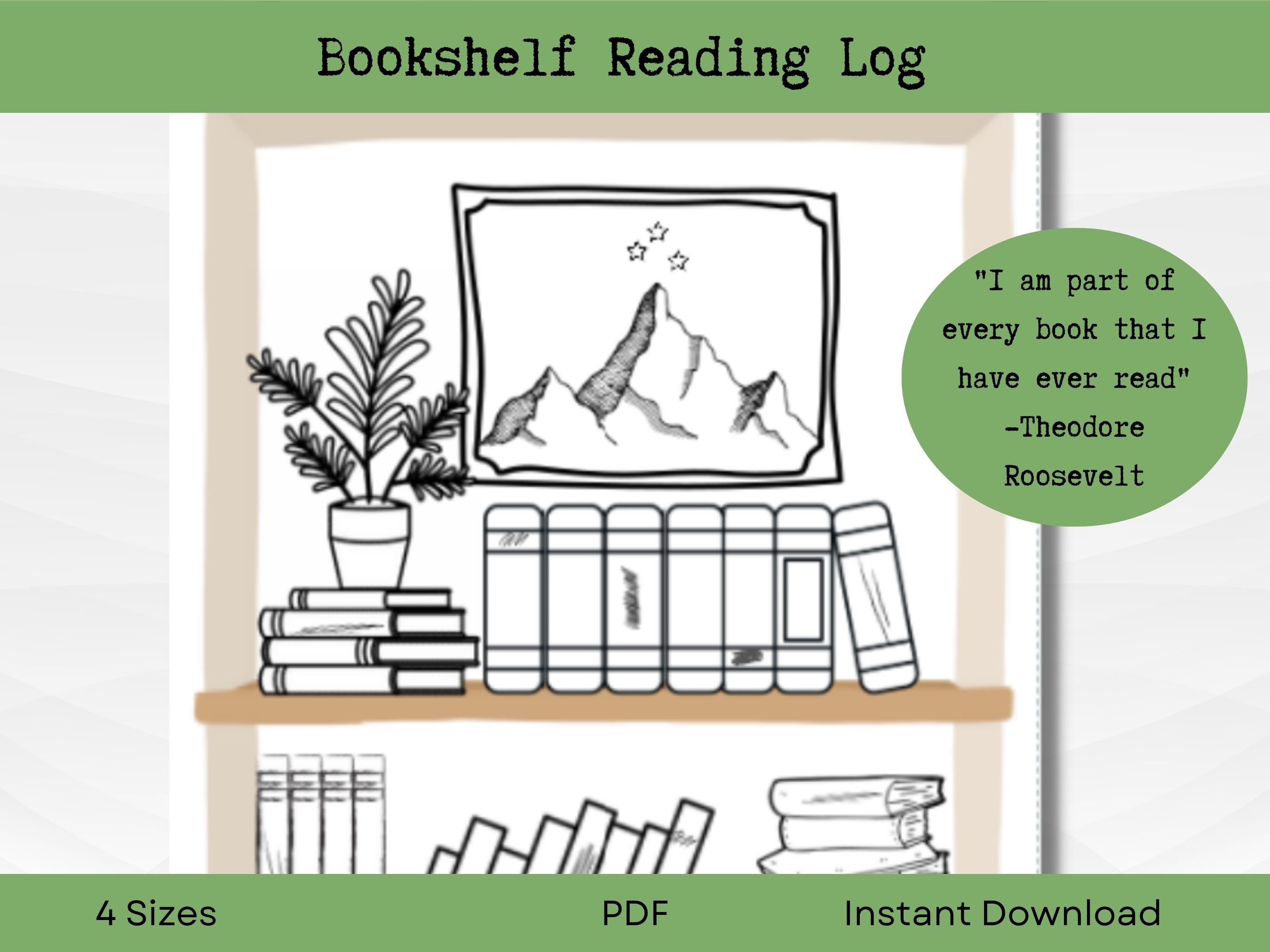 Reading Tracker Printable Bookshelf Coloring Page PDF Instant Download ...
