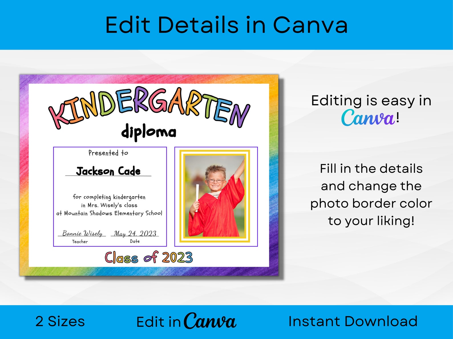 EDITABLE Kindergarten Diploma Template | Custom Kindergarten Graduation ...