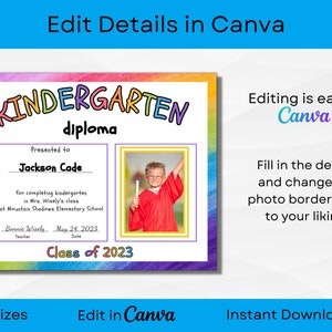 EDITABLE Kindergarten Diploma Template | Custom Kindergarten Graduation ...