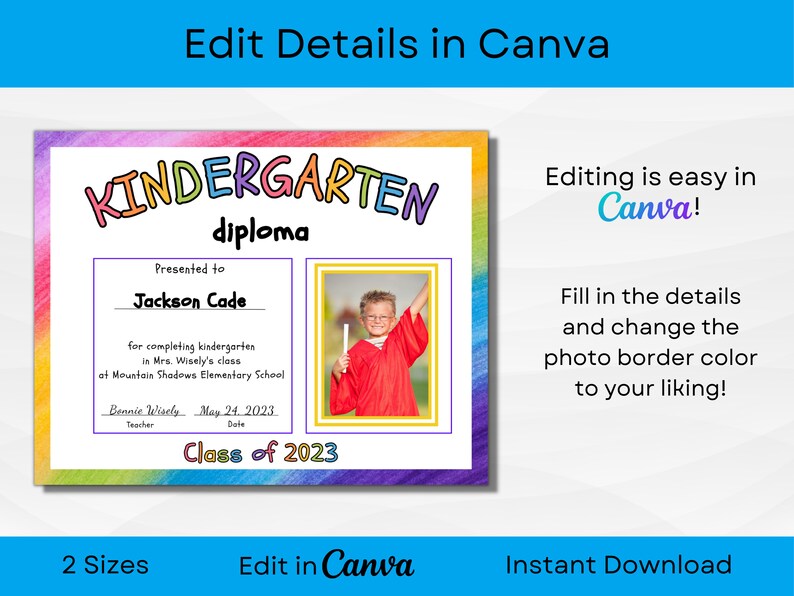 EDITABLE Kindergarten Diploma Template | Custom Kindergarten Graduation ...