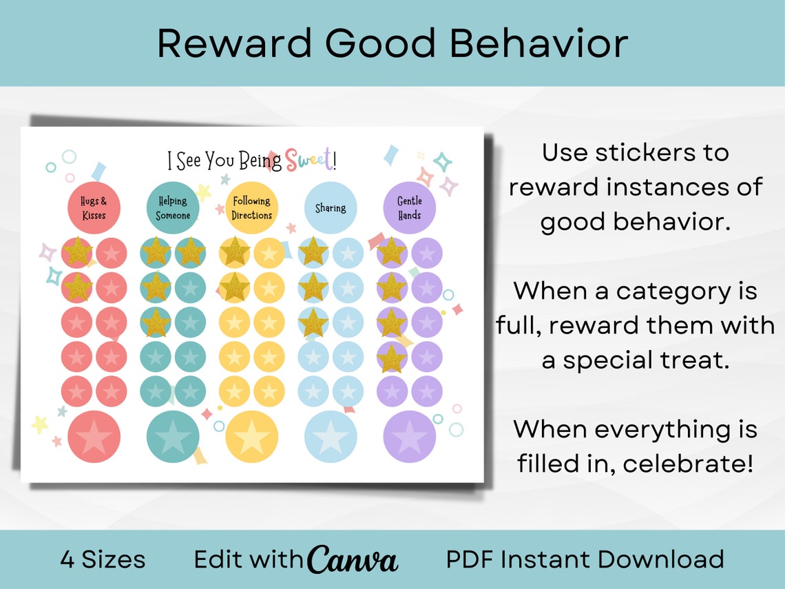 EDITABLE Behavior Chart for Kids Printable Potty Chart Sticker Reward ...