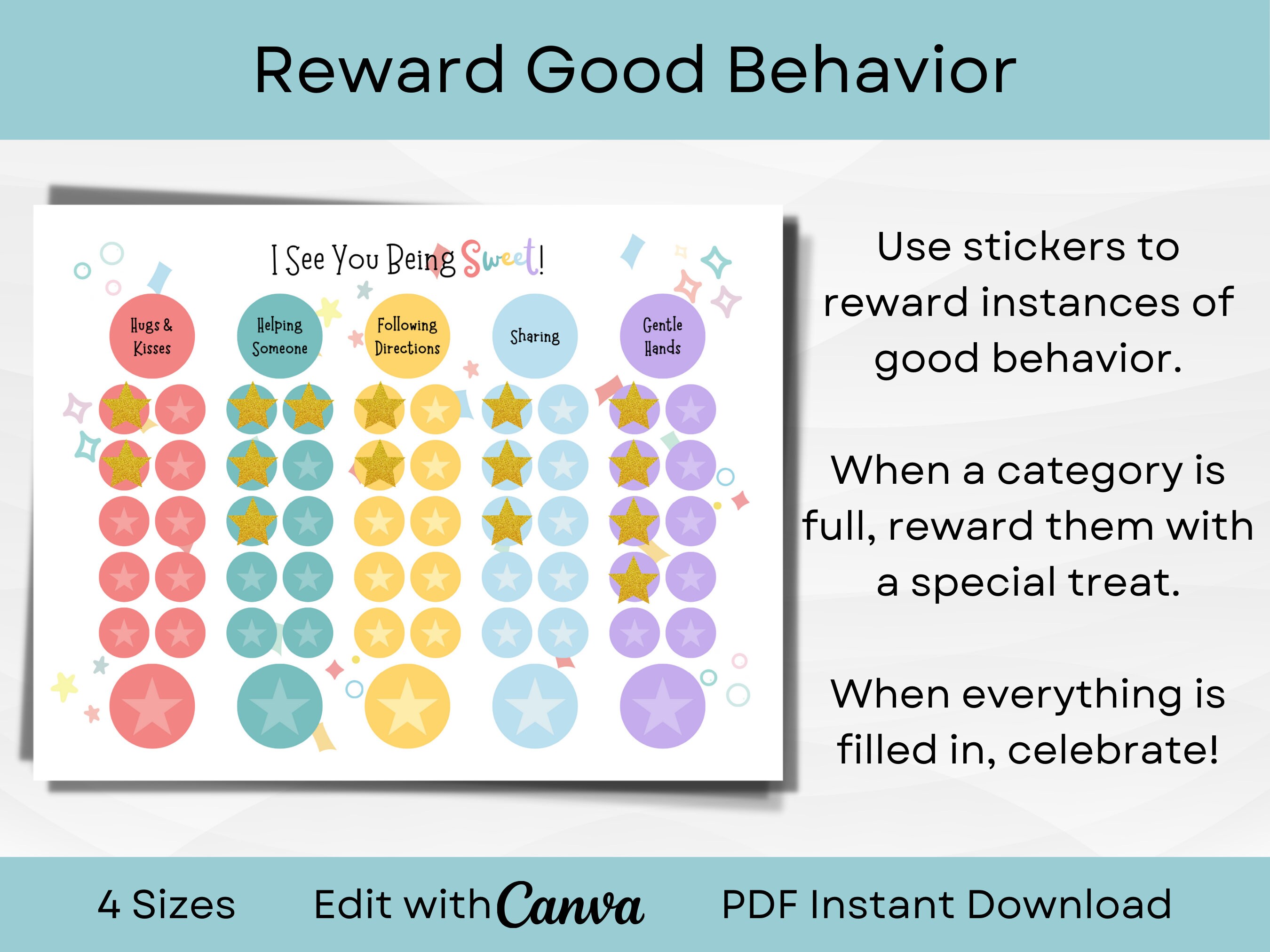 EDITABLE Behavior Chart for Kids | Printable Potty Chart | Sticker ...