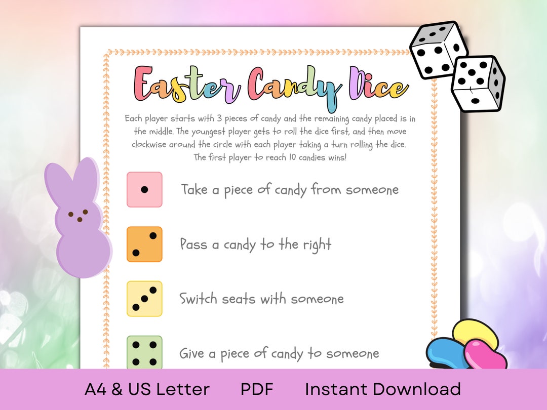 Printable Easter Candy Dice Game | Pass the Prize Game | Right Left ...