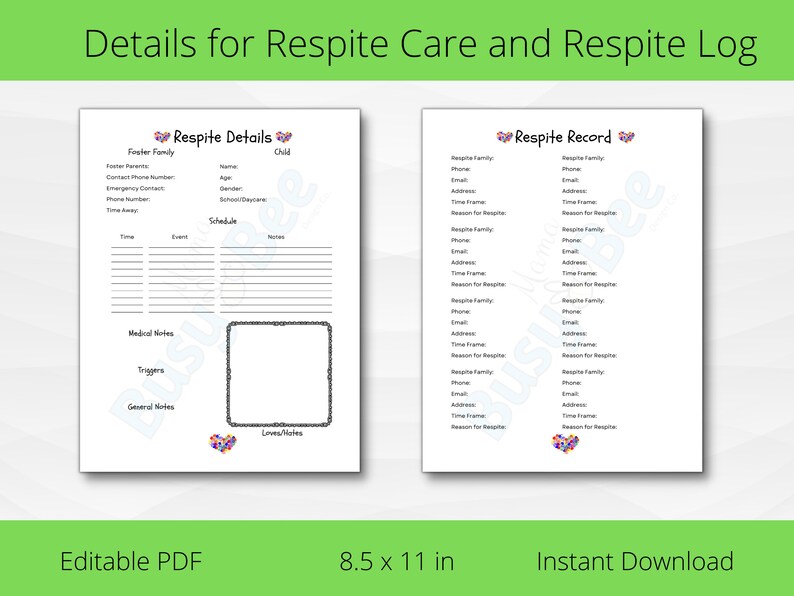 Editable Foster Care Management Respite and Child Care Bundle Details ...