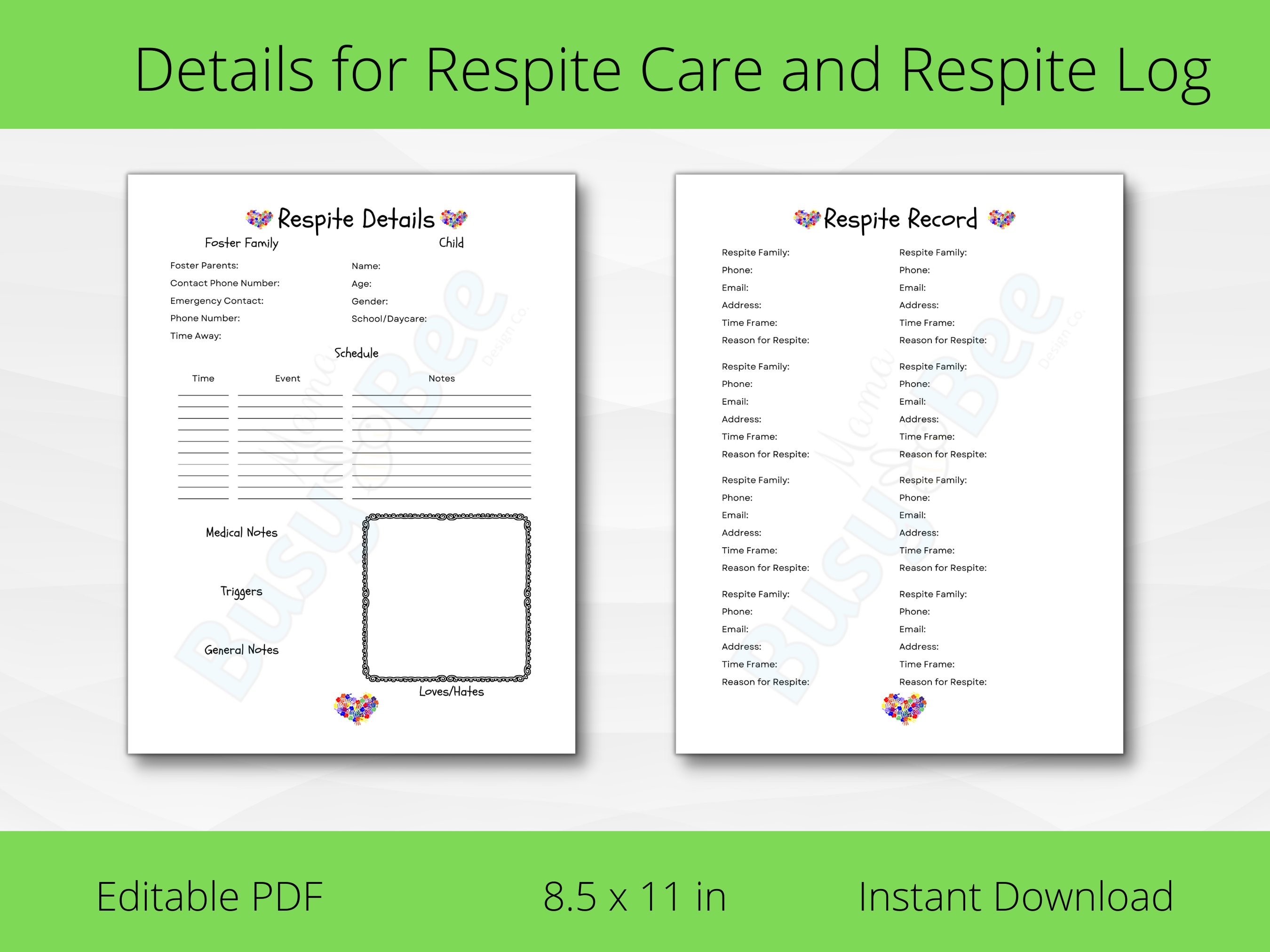 Editable Foster Care Management Respite and Child Care Bundle Details ...