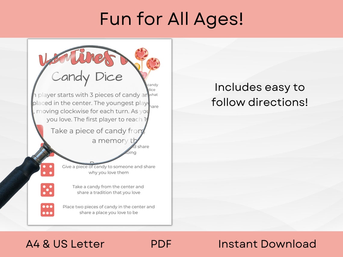Valentines Day Candy Dice Game for Kids and Adults Classroom Valentine ...