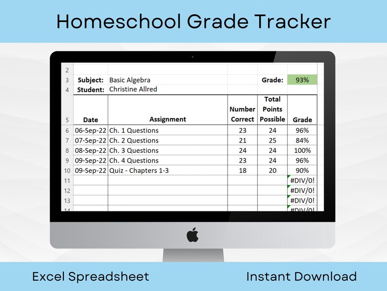 Homeschool Grade Tracker Spreadsheet Assignment Tracker for Home School ...