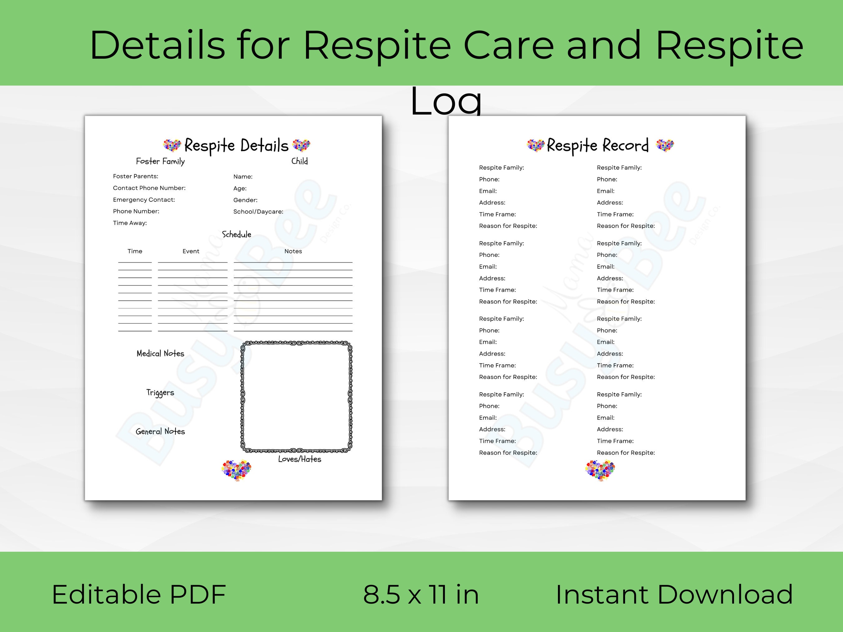 Editable Foster Care Management Respite and Child Care Bundle Details ...