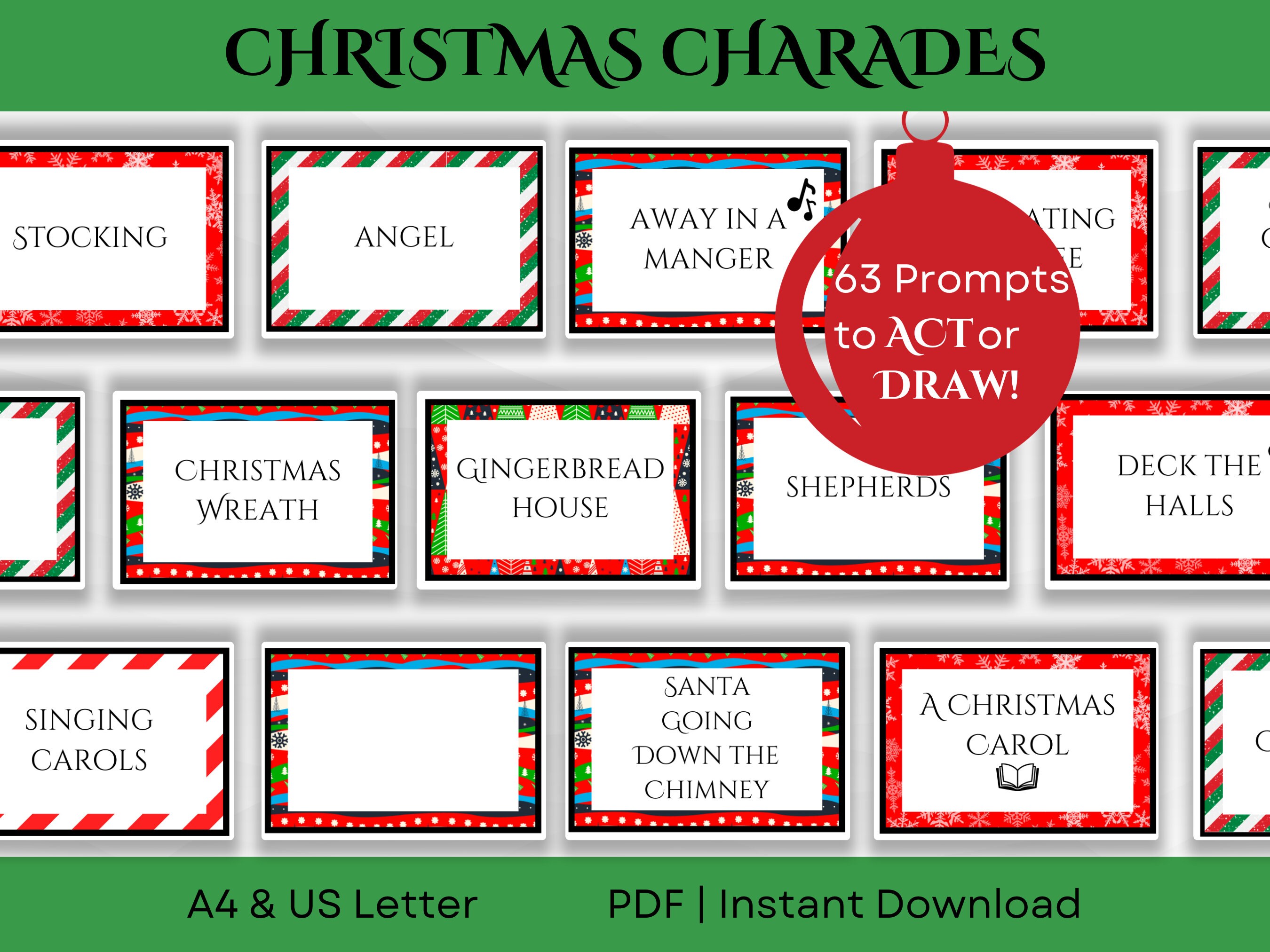 Printable Christmas Charades and Pictionary Fun Christmas Advent Game ...