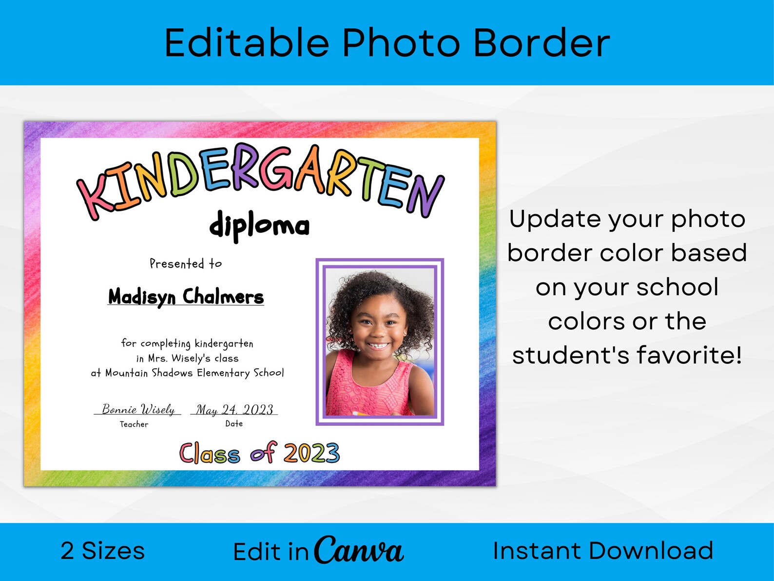 EDITABLE Kindergarten Diploma Template | Custom Kindergarten Graduation ...
