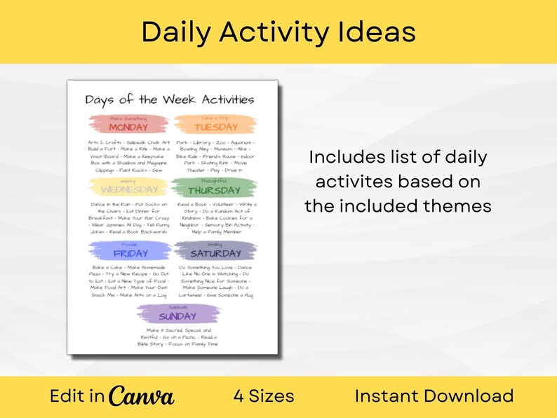 Days of the Week Printable | Editable Theme Days | Activity Ideas | A3 ...