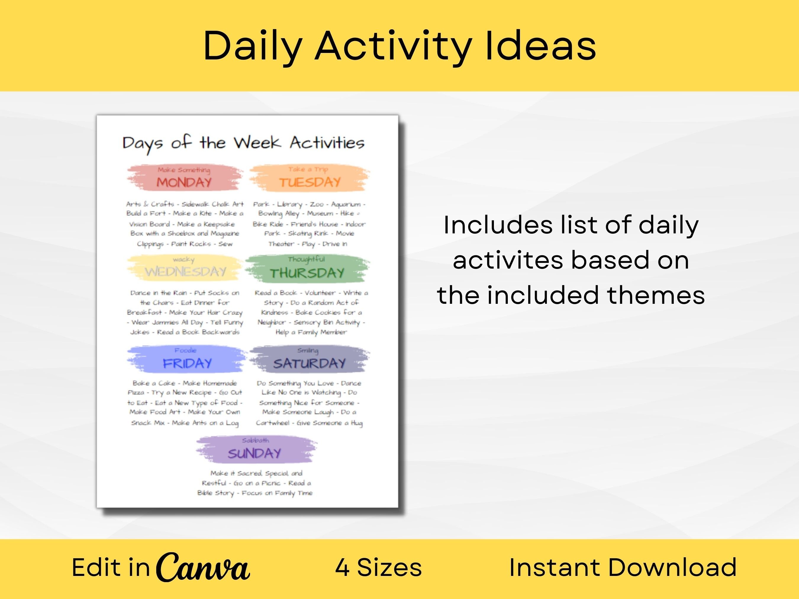 Days of the Week Printable | Editable Theme Days | Activity Ideas | A3 ...