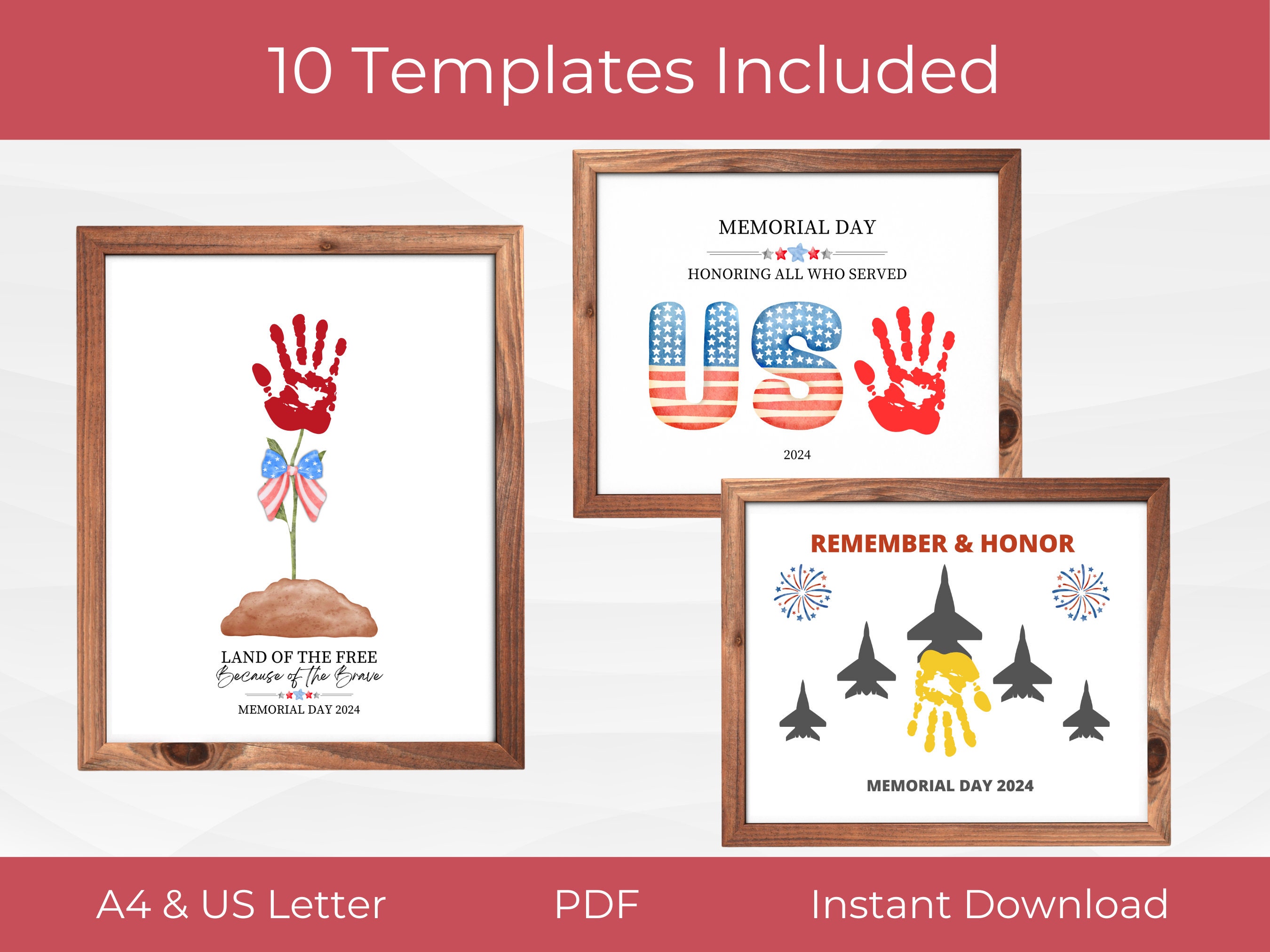 Memorial Day Handprint Art Bundle Watercolor Craft Templates Patriotic ...