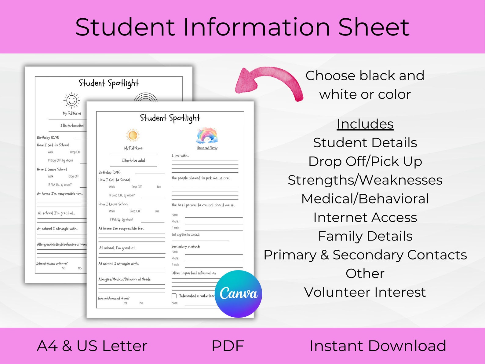 Editable Watercolor Meet the Teacher Template With Student Info Sheets ...