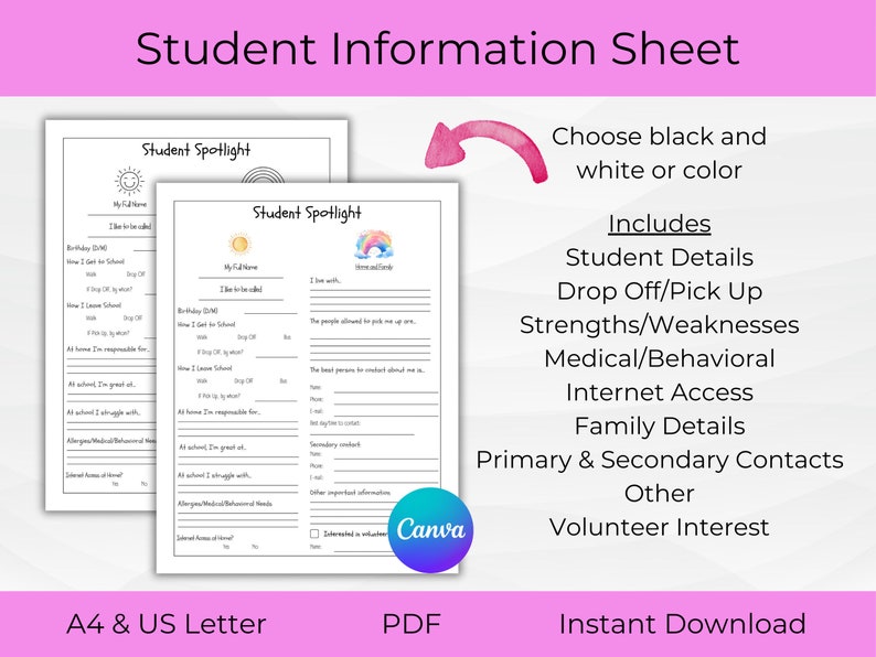 Editable Watercolor Meet the Teacher Template With Student Info Sheets ...