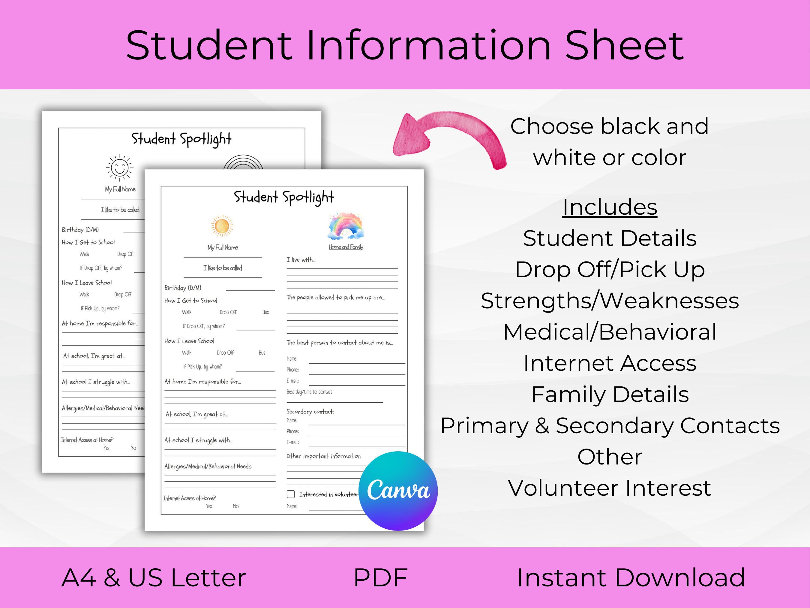 Editable Watercolor Meet the Teacher Template With Student Info Sheets ...