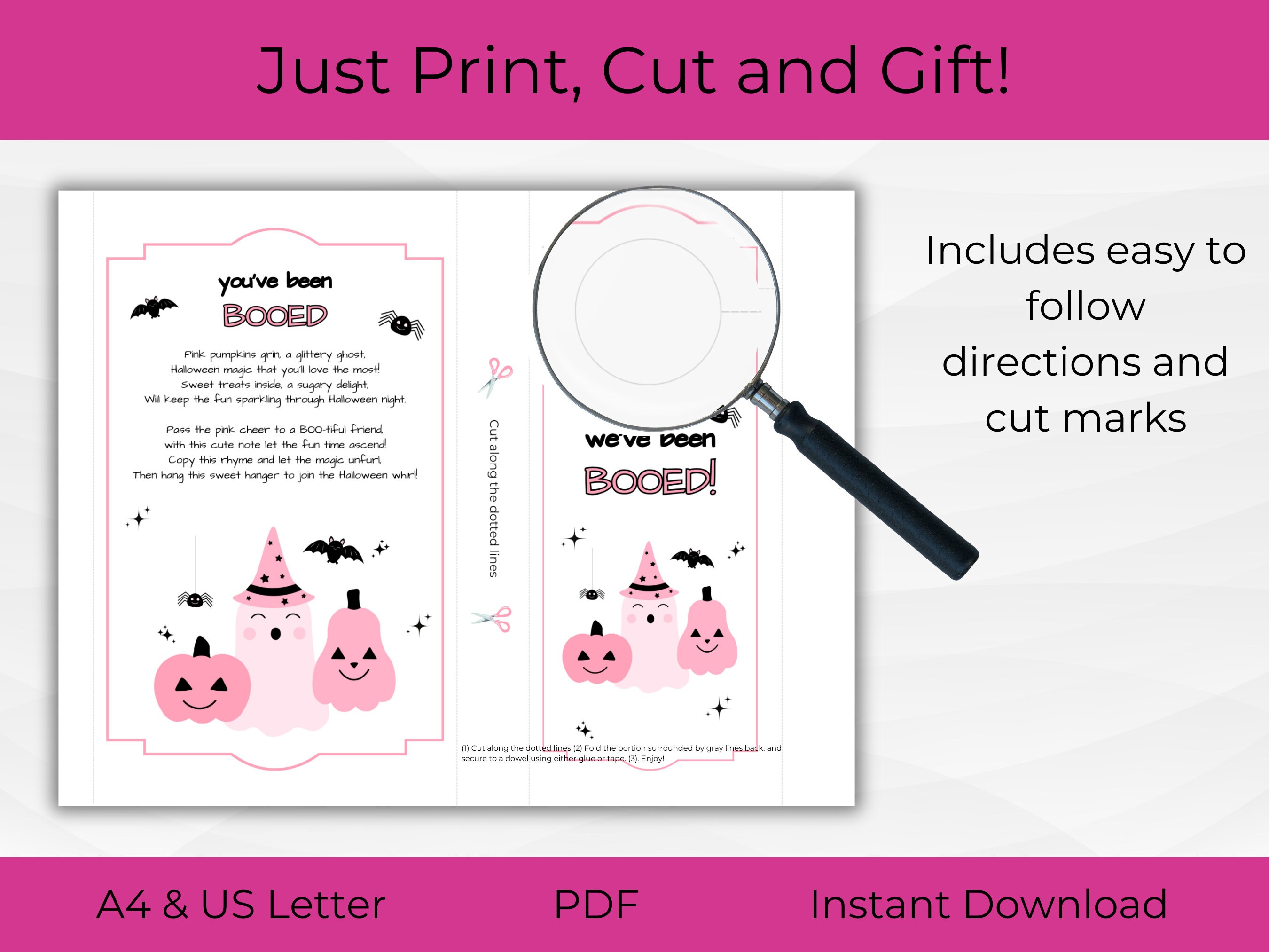 Printable "you've Been Booed" Poem With Doorhanger | Pink Halloween Boo ...
