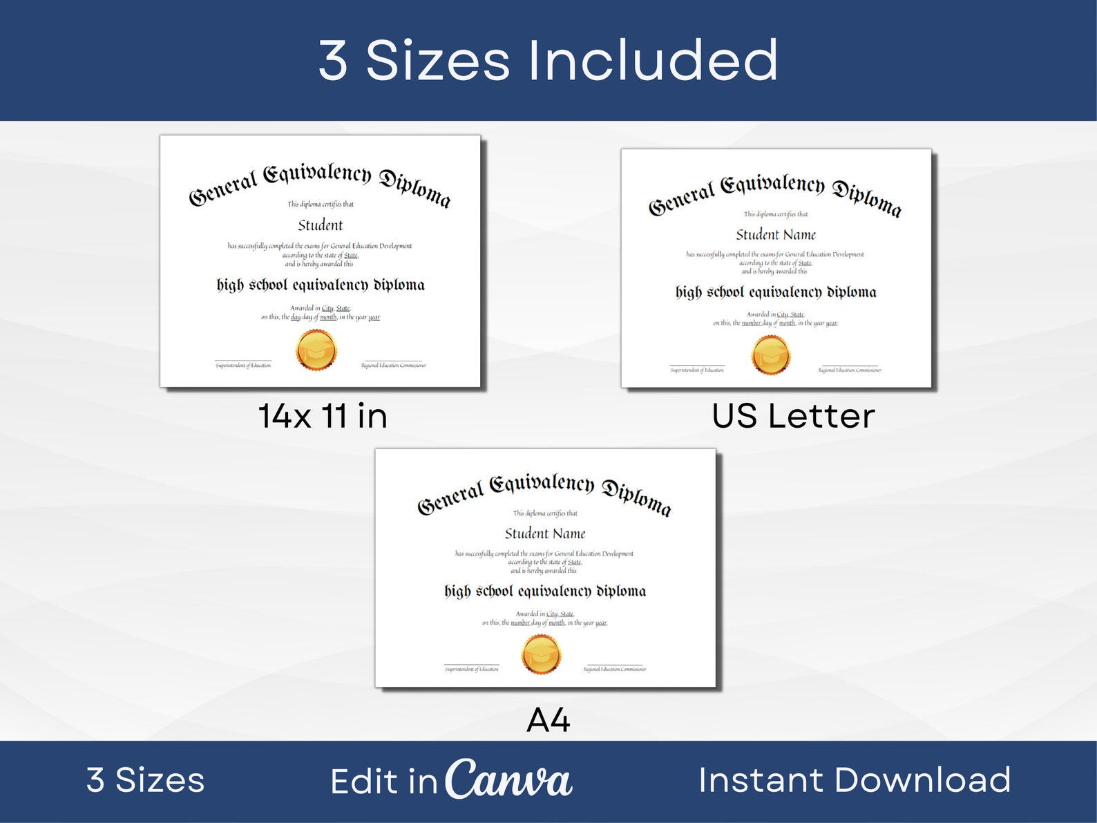 EDITABLE GED Certificate Template | Printable High School Diploma ...